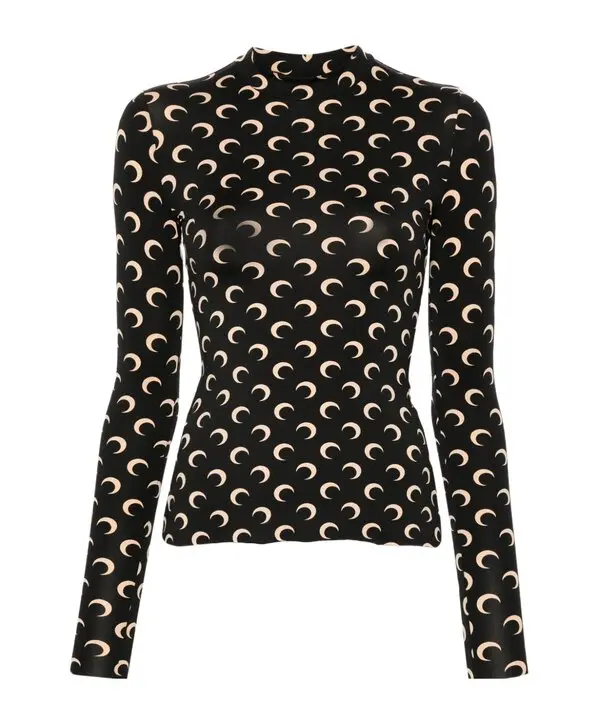 MARINE SERRE Crescent Print Turtleneck Long-sleeve Top