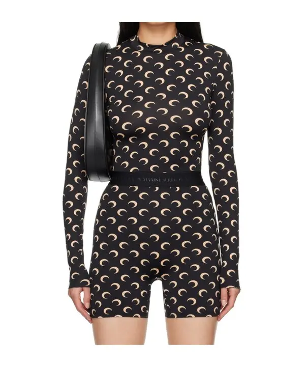 MARINE SERRE Crescent Print Turtleneck Long-sleeve Top