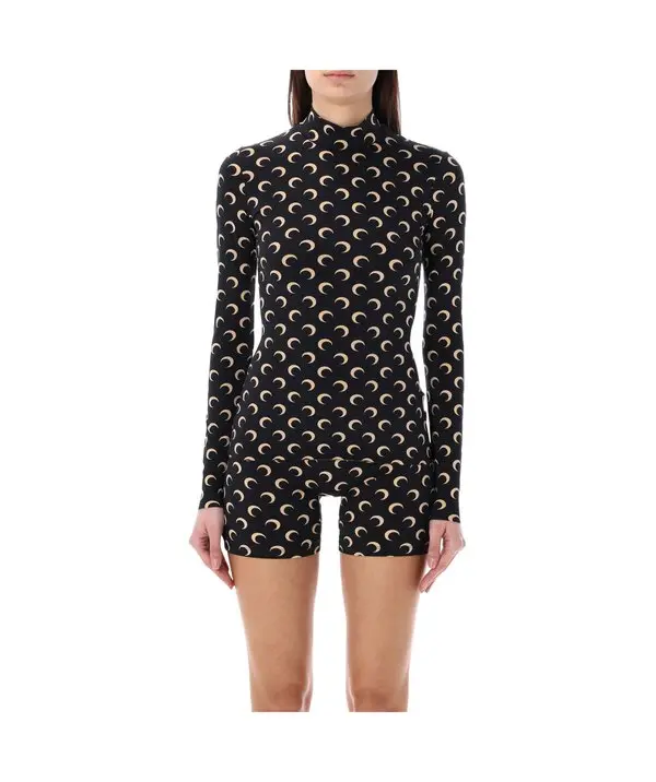 MARINE SERRE Crescent Print Turtleneck Long-sleeve Top