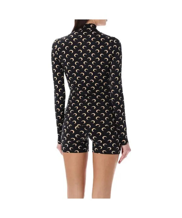 MARINE SERRE Crescent Print Turtleneck Long-sleeve Top