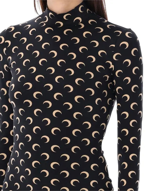 MARINE SERRE Crescent Print Turtleneck Long-sleeve Top