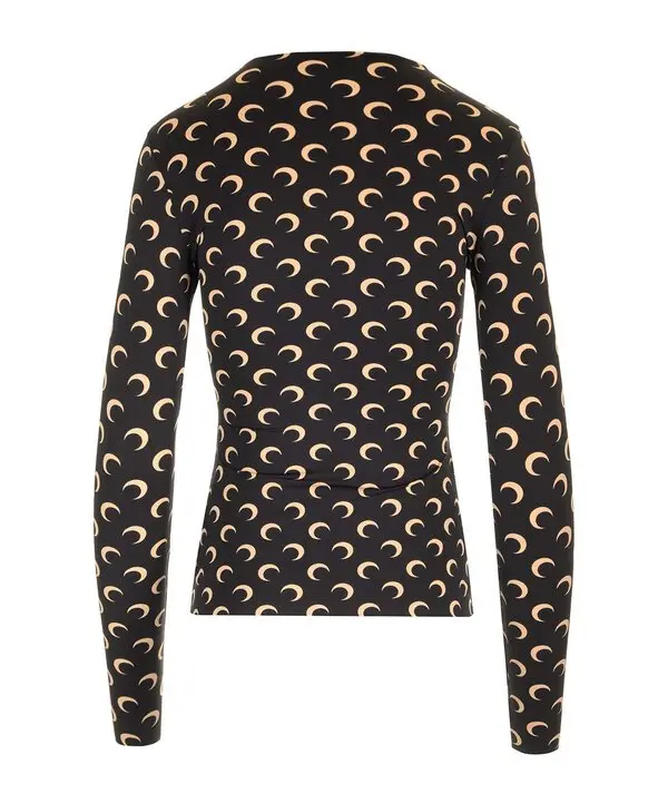 MARINE SERRE Crescent Print Turtleneck Long-sleeved Top - No