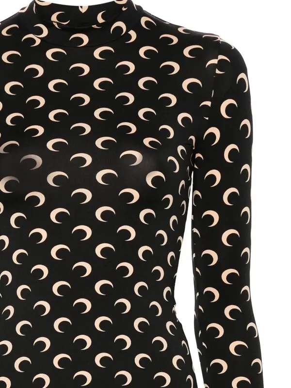 MARINE SERRE Crescent Print Turtleneck Long-sleeved Top - No