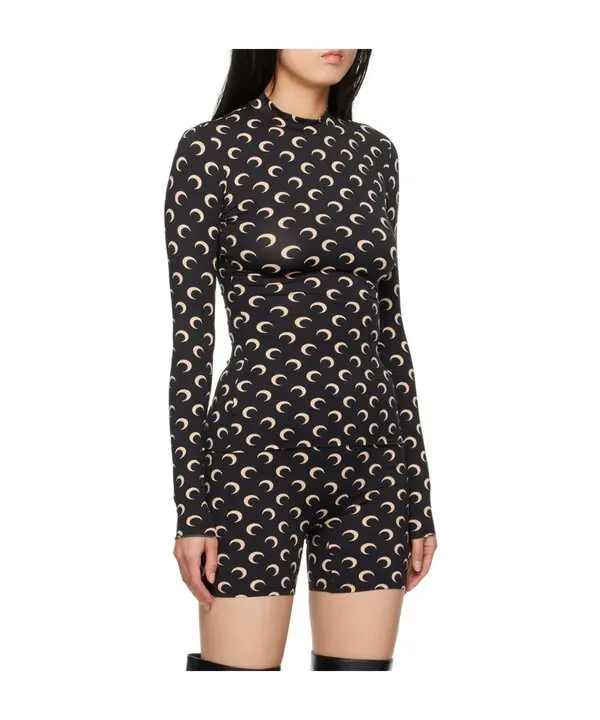 MARINE SERRE Crescent Print Turtleneck Long-sleeved Top - No