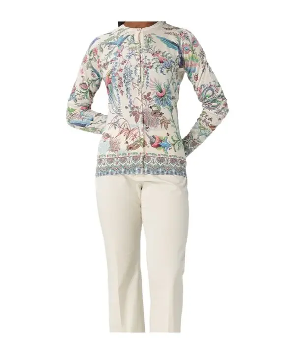 Etro Floral Print Long Sleeve Cardigan - White