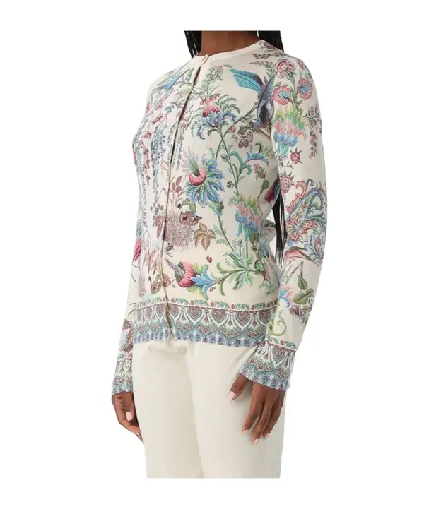 Etro Floral Print Long Sleeve Cardigan - White