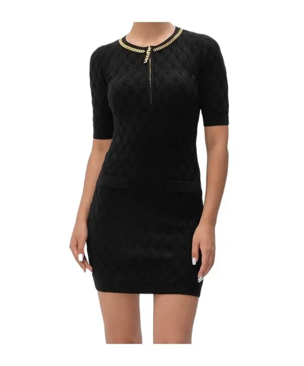 Elisabetta Franchi Diamond Pattern Knitted Mini Dress - Black