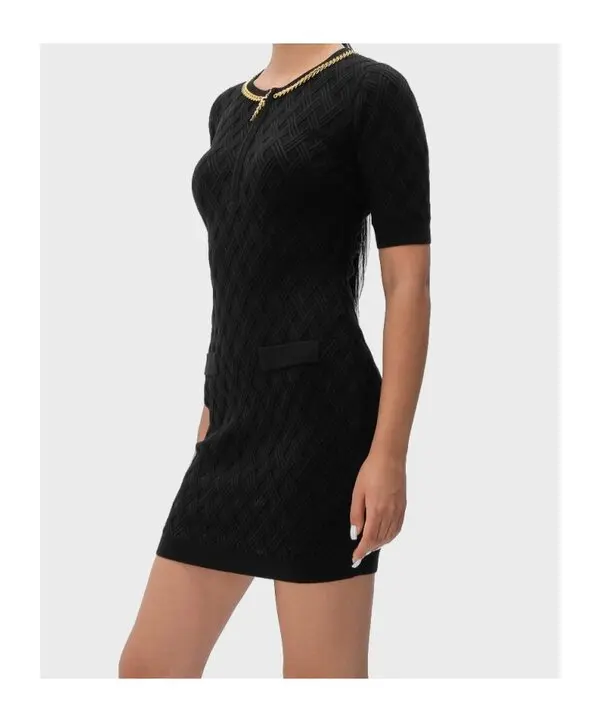 Elisabetta Franchi Diamond Pattern Knitted Mini Dress - Black