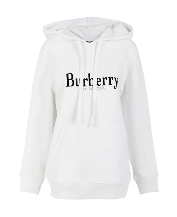 Burberry Logo Embroidered Hoodie - White