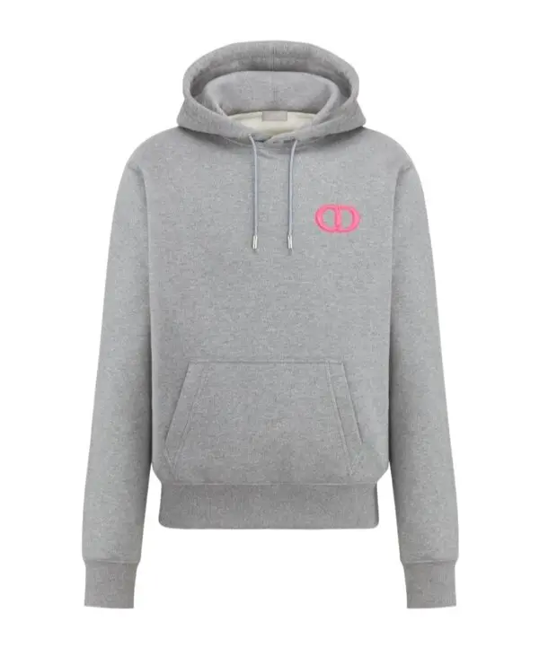 Dior Logo Embroidered Drawstring Hoodie - Grey