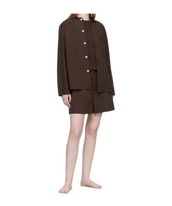 TEKLA Drawstring Pajama Shorts - Brown
