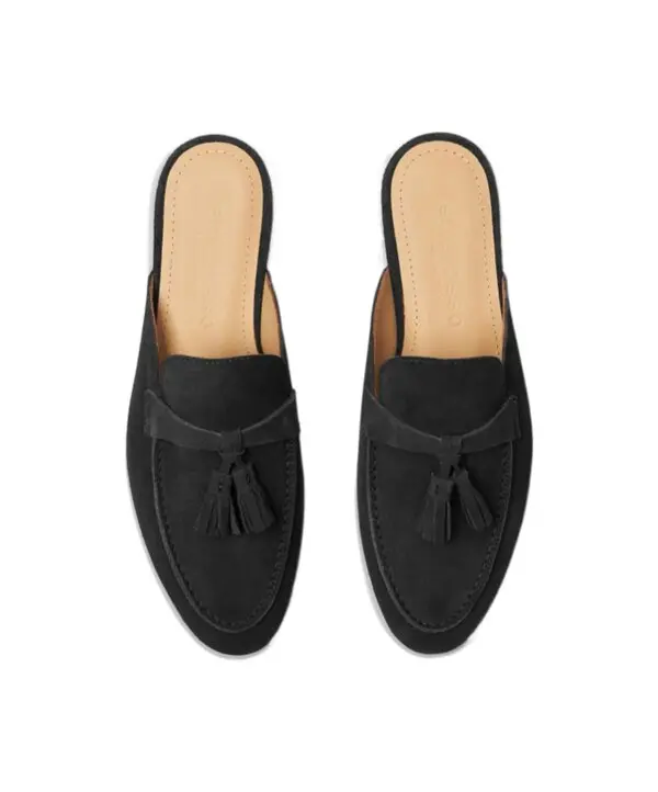 SCAROSSO Lucrezia Tassel Detailed Slip-on Mules - Black