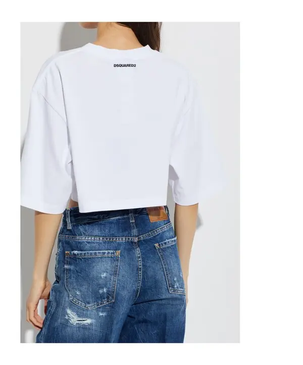Dsquared2 Icon Logo Printed Cropped T-shirt - White