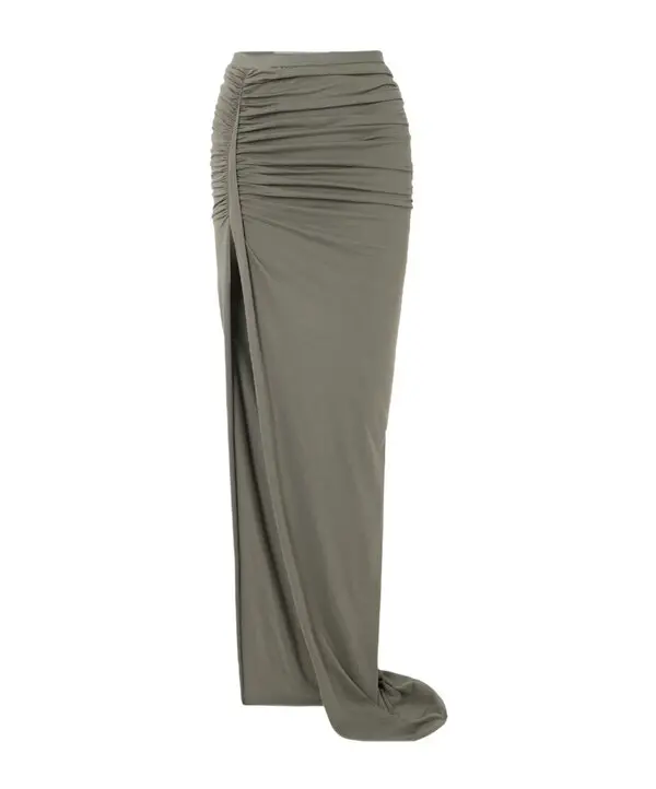 Rick Owens Ruched Maxi Skirt With Side Slits - Grey