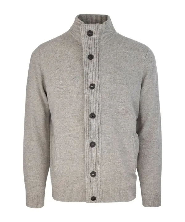 Barbour High-neck Wool Cardigan With Patchwork Detail