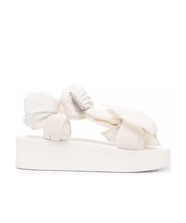 Red Valentino Flatform Open Toe Sandals With Bow Detailing - White
