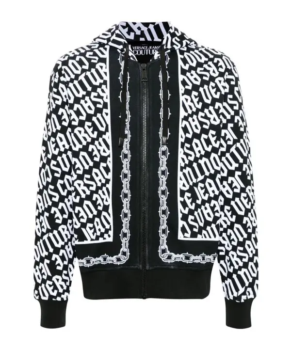Versace Zip-up Hoodie With Monogram Print