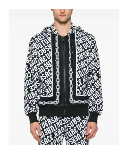 Versace Zip-up Hoodie With Monogram Print