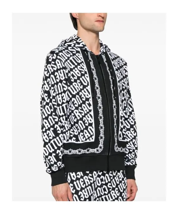 Versace Zip-up Hoodie With Monogram Print