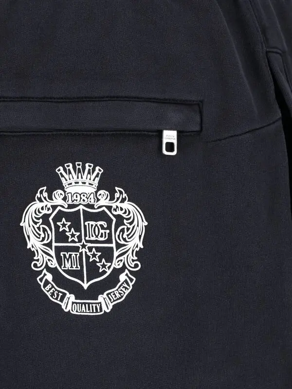 Dolce & Gabbana Dolce Gabbana Heraldic Printed Elastic Waist Track Pants - Black