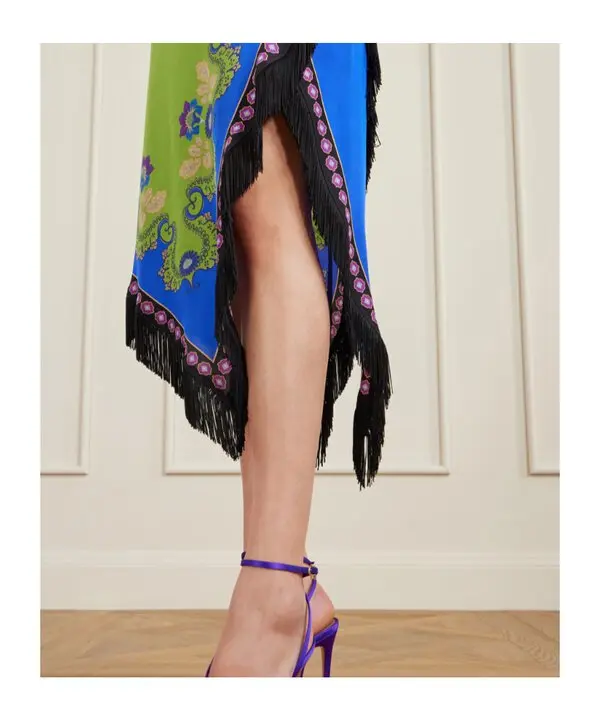 La DoubleJ Asymmetrical Fringed Printed Silk Midi Dress - Green