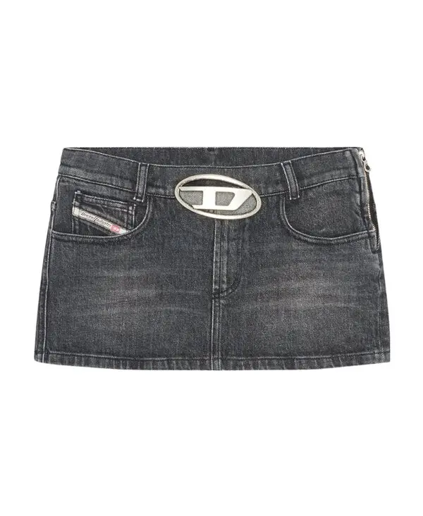 DIESEL® Logo Detailed Cut-out Denim Skirt - Black