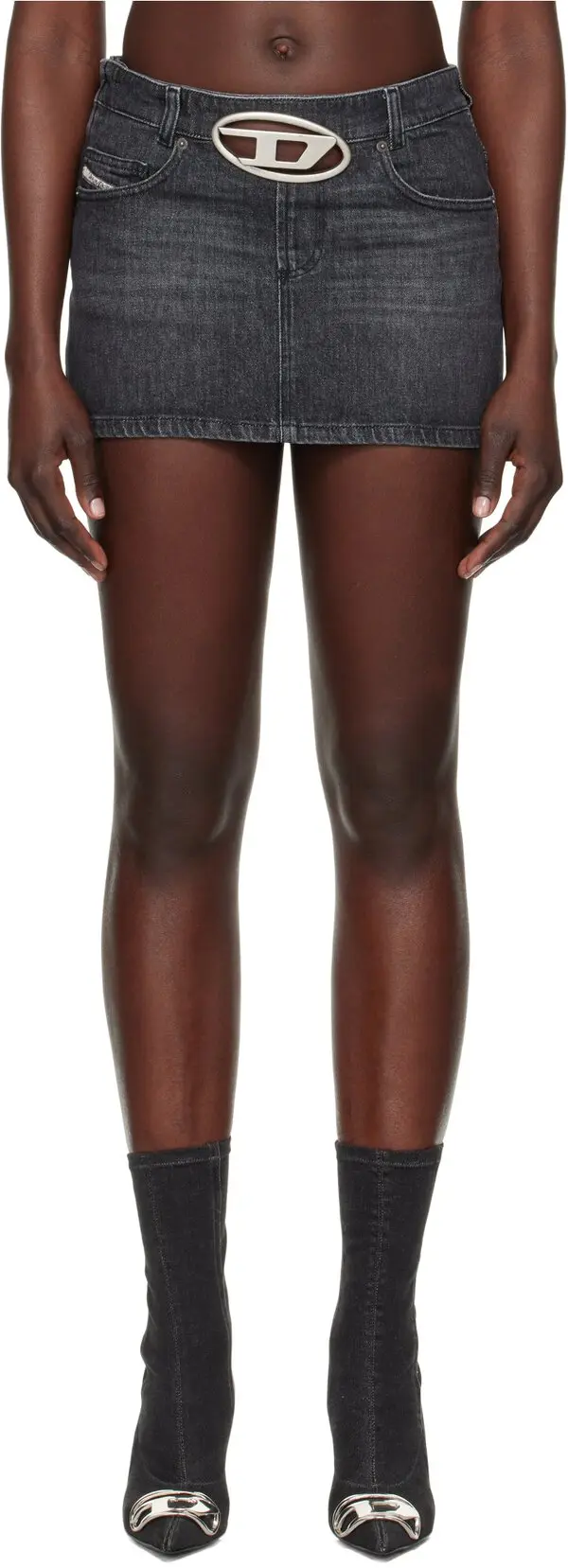 DIESEL® Logo Detailed Cut-out Denim Skirt