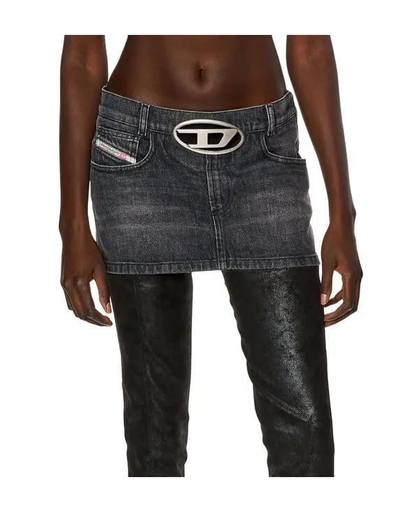 DIESEL® Logo Detailed Cut-out Denim Skirt