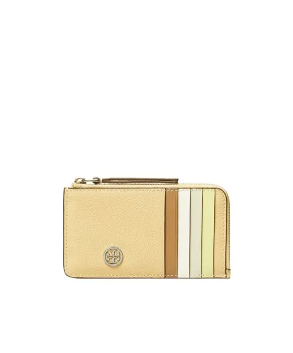 Tory Burch Robinson Pebbled Top-zip Card Case - Nude