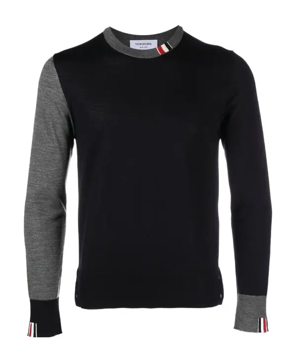 Thom Browne Rwb Paneled Long Sleeve Sweater - Navy Blue