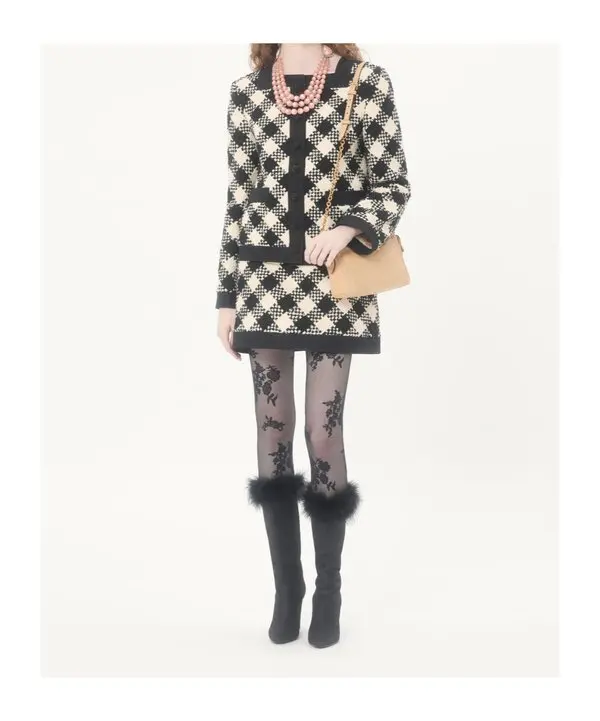 Valentino Garavani Damier Tweed Mini Skirt With Crepe Couture Trim