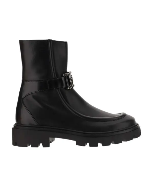 TOD'S Round Toe Zip Up Ankle Boots With Logo Clasp