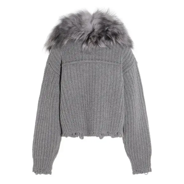 Blumarine Fur Insert Knit Cardigan - Gray