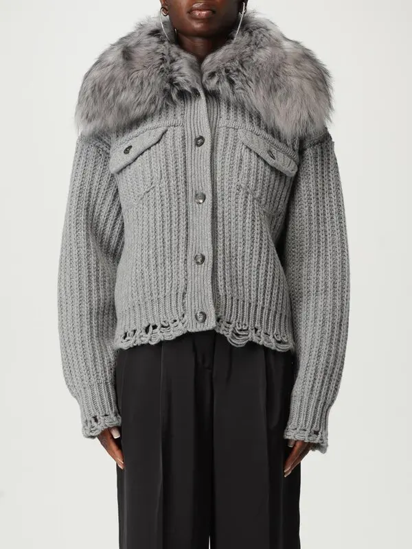 Blumarine Fur Insert Knit Cardigan - Gray