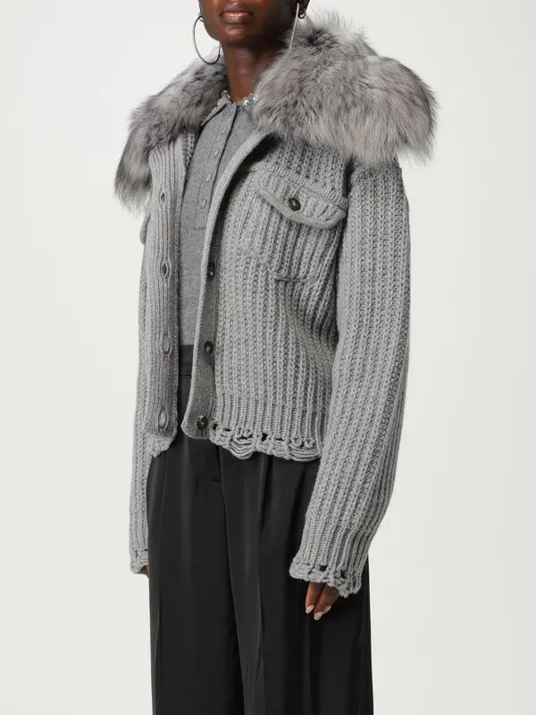 Blumarine Fur Insert Knit Cardigan - Gray