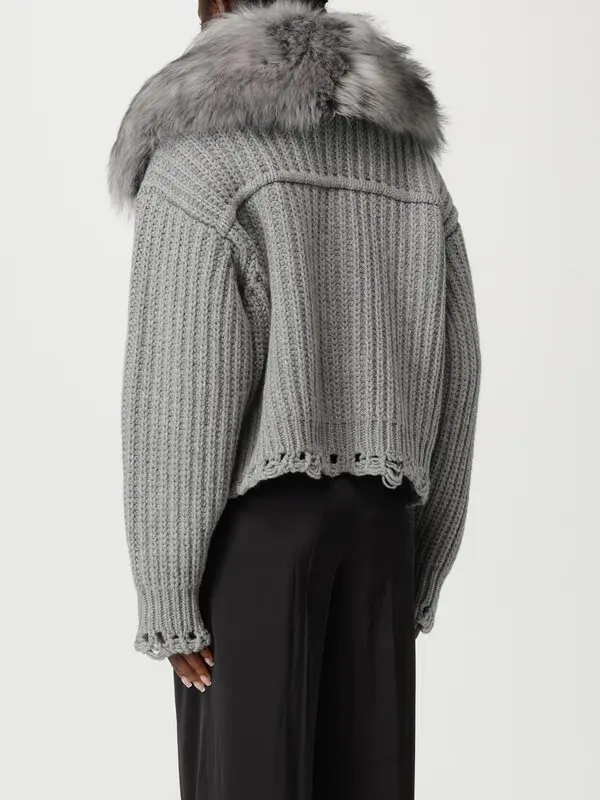 Blumarine Fur Insert Knit Cardigan - Gray