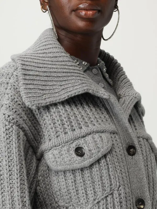 Blumarine Fur Insert Knit Cardigan - Gray