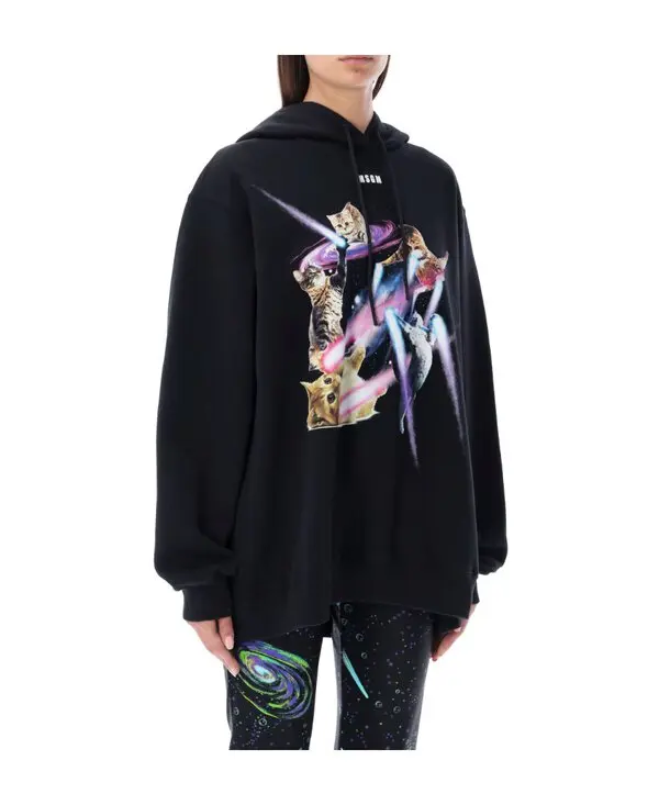 MSGM Graphic Print Drawstring Hoodie - Black