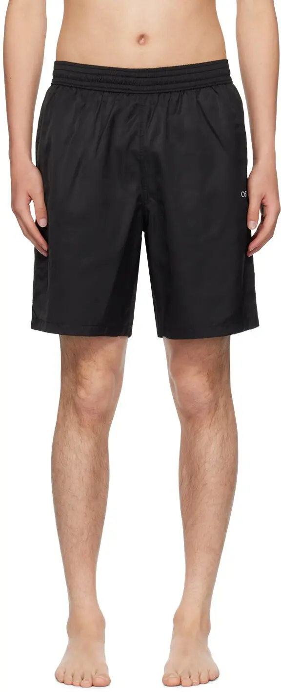 Off-White Logo Printed Straight Leg Swim Shorts - Black
