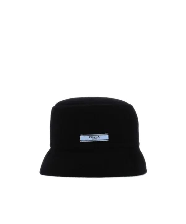 Prada Cashmere Bucket Hat With Logo Patch - Midnight Blue