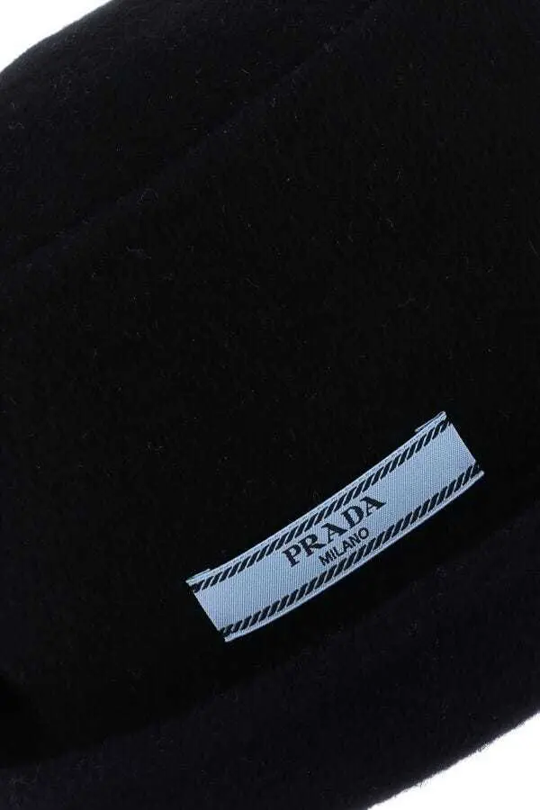 Prada Cashmere Bucket Hat With Logo Patch - Midnight Blue