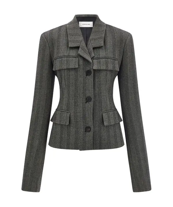 FERRAGAMO Single-breasted Blazer - Black/sand