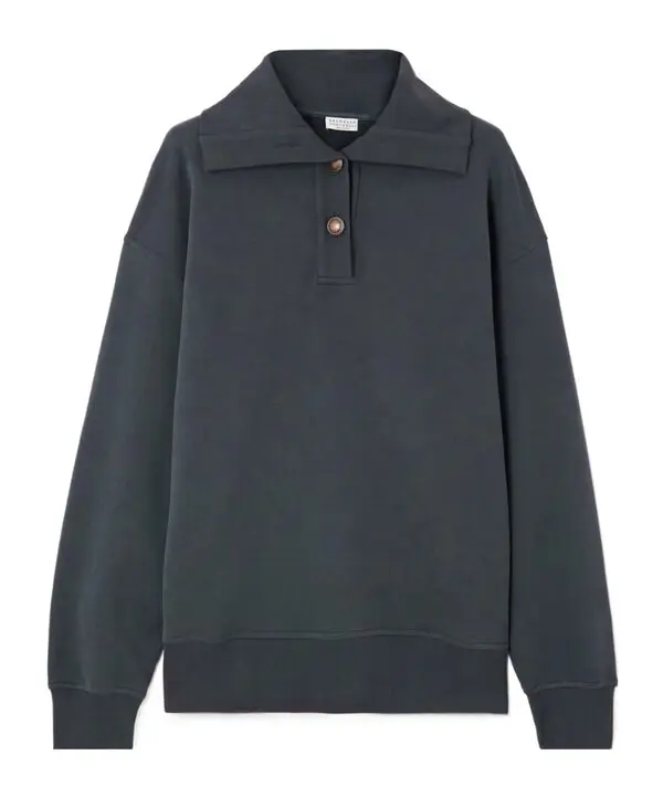 Brunello Cucinelli Long-sleeved Collared Sweatshirt - Black