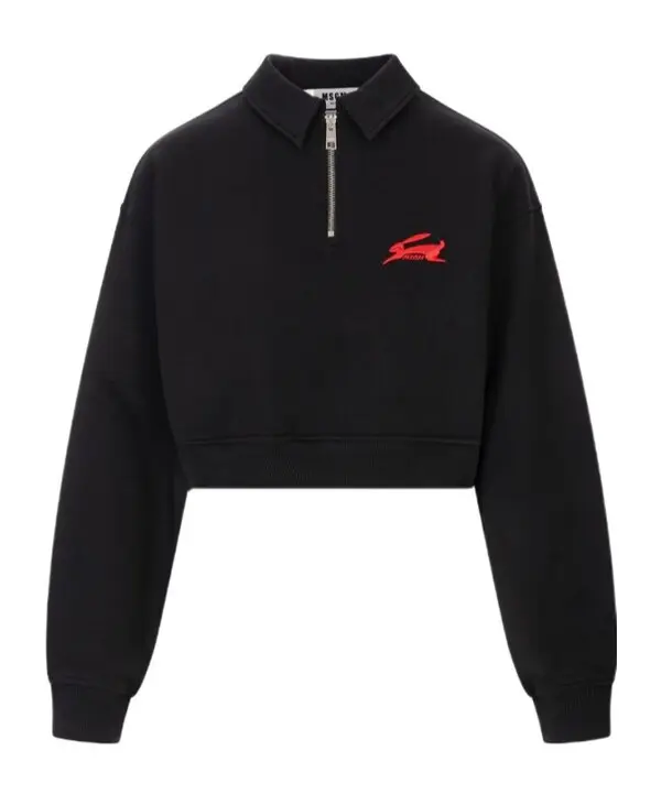 MSGM Cropped Sweatshirt With Rabbit Embroidery - Black