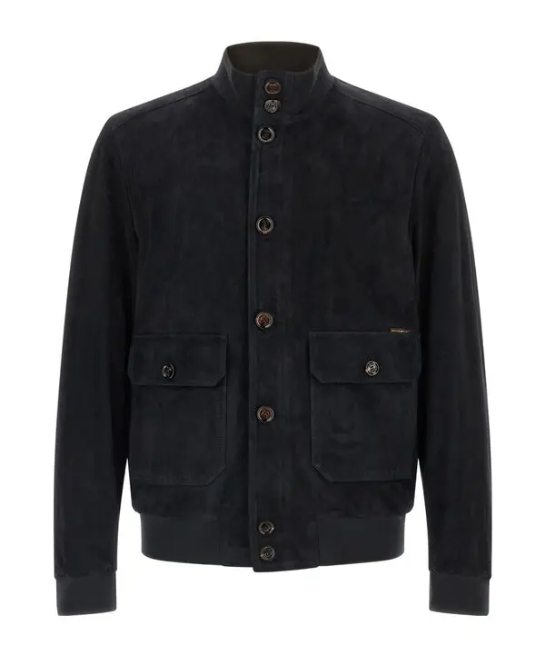 MOORER Carlos Suede Bomber Jacket - Black