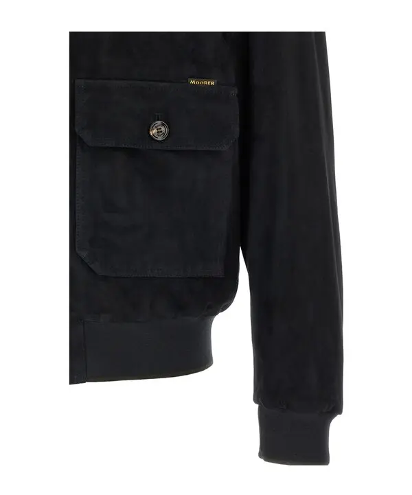 MOORER Carlos Suede Bomber Jacket - Black