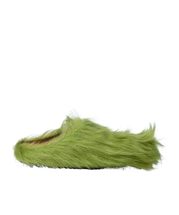 Marni Fussbett Round Toe Slip-on Mules In Brushed Leather Fur - Green