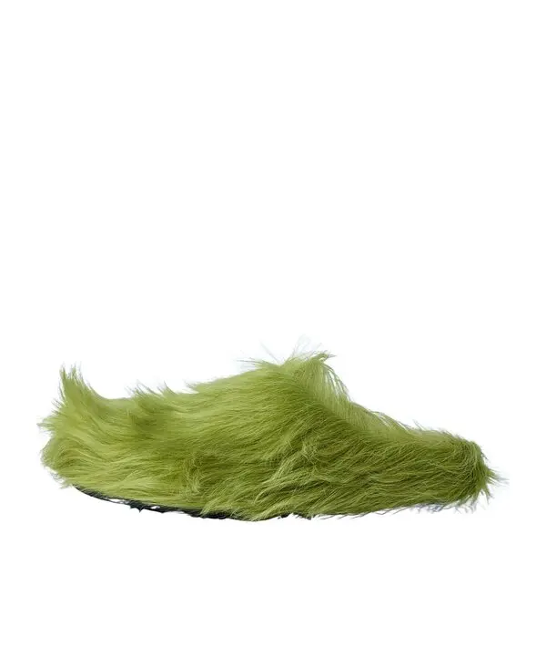Marni Fussbett Round Toe Slip-on Mules In Brushed Leather Fur - Green
