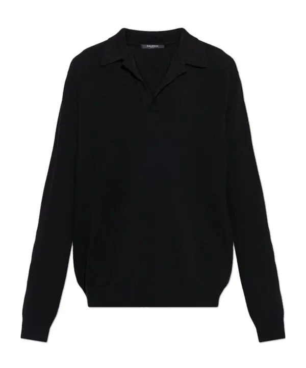 Balmain Collared Knit Long-sleeve Sweater - Black
