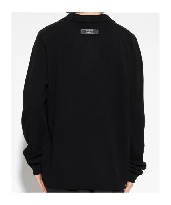 Balmain Collared Knit Long-sleeve Sweater - Black